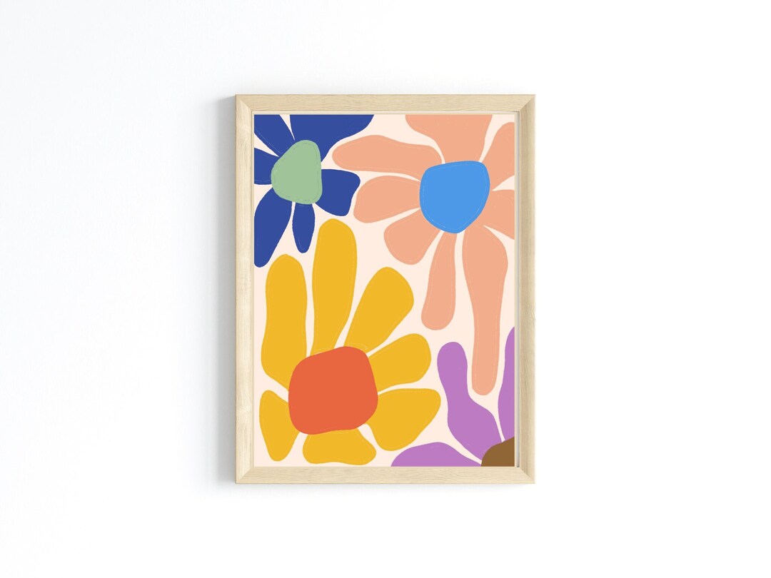 Bright Abstract Geometric Flowers Art Print, Aesthetic Botanical Wall ...