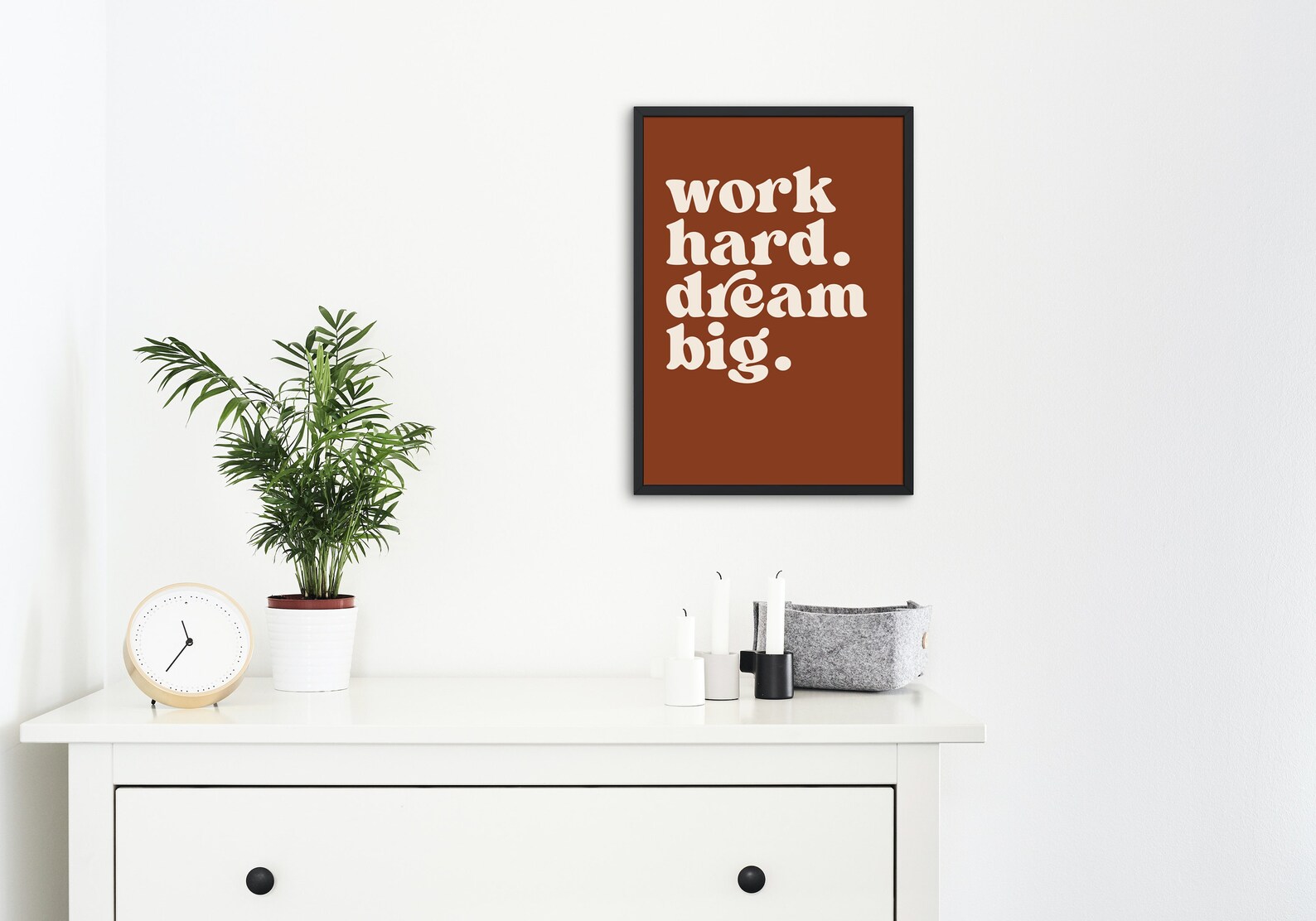 Work Hard Dream Big, Motivational Quote Art Print, Brown Aesthetic ...