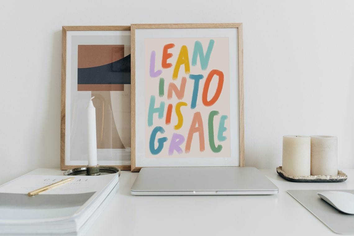 Lean Into His Grace Abstract Art Print, Inspirational Christian Woman ...