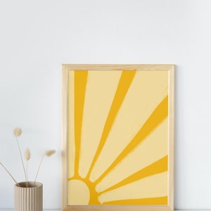 Bright Yellow Boho Sun Illustration Art Print, Digital Download, Boho ...