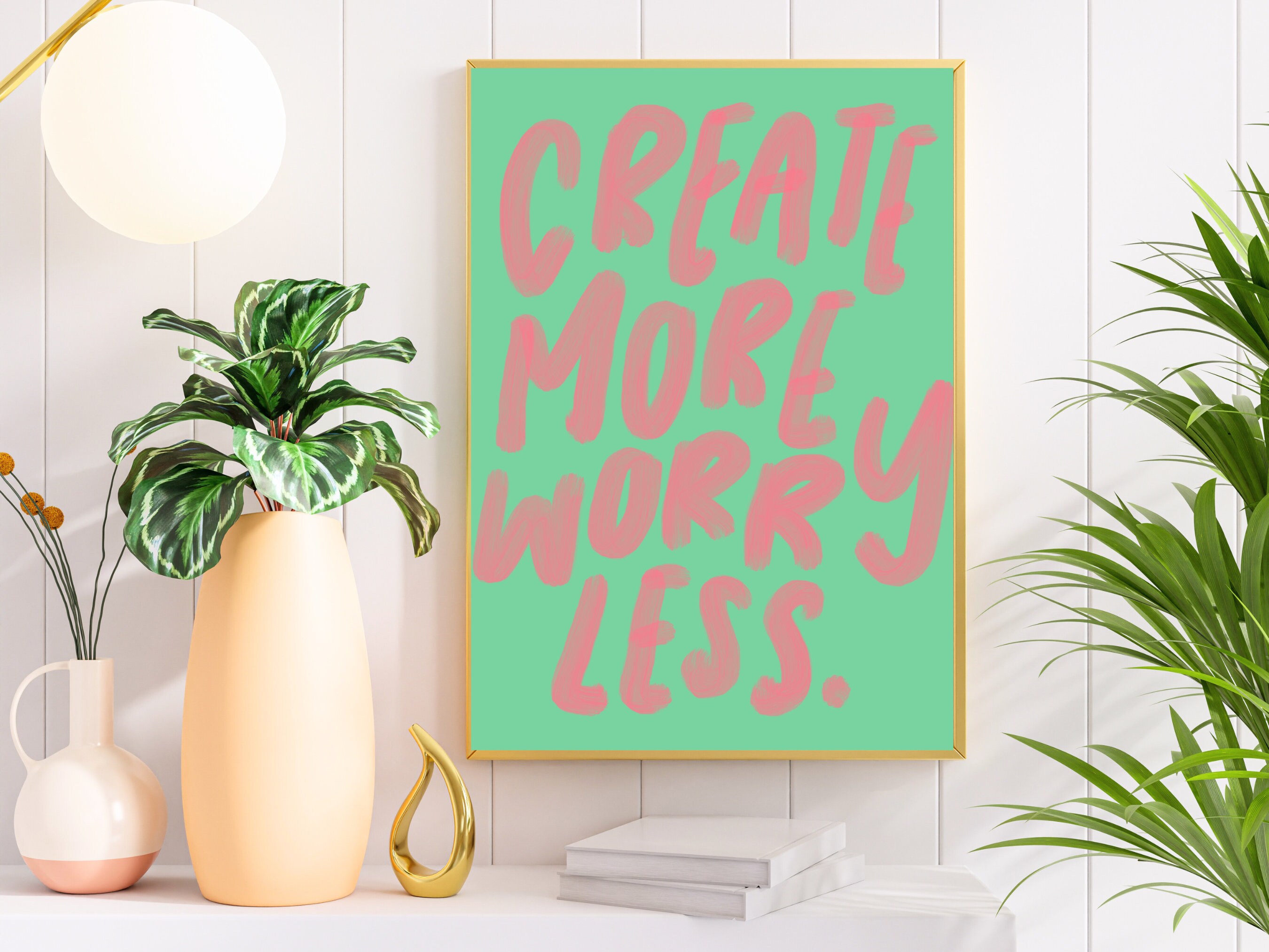 Maximalist Wall Art | Create More Worry Less Quote | Teen Girl Wall Art ...