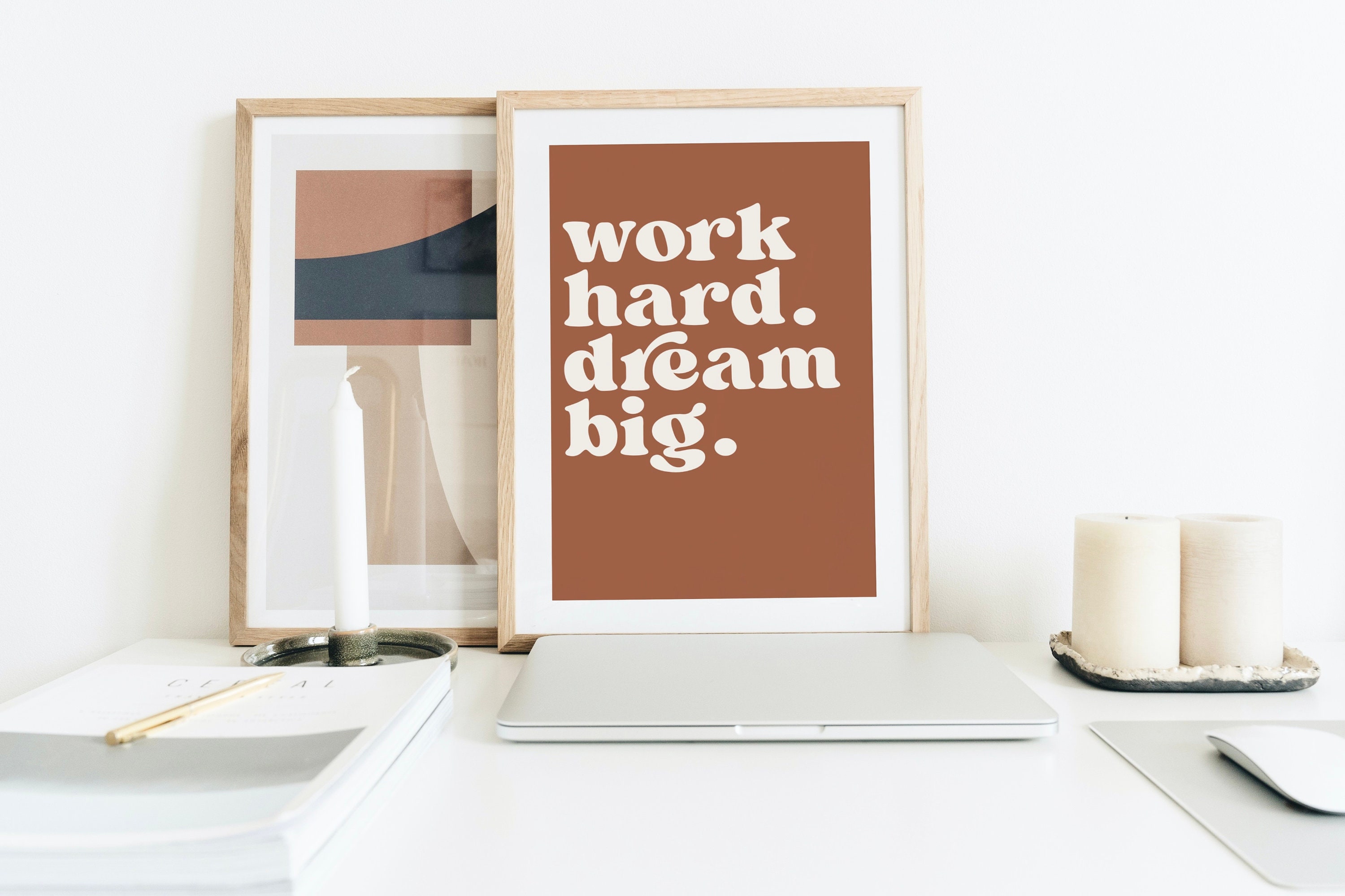 Work Hard Dream Big, Motivational Quote Art Print, Brown Aesthetic ...