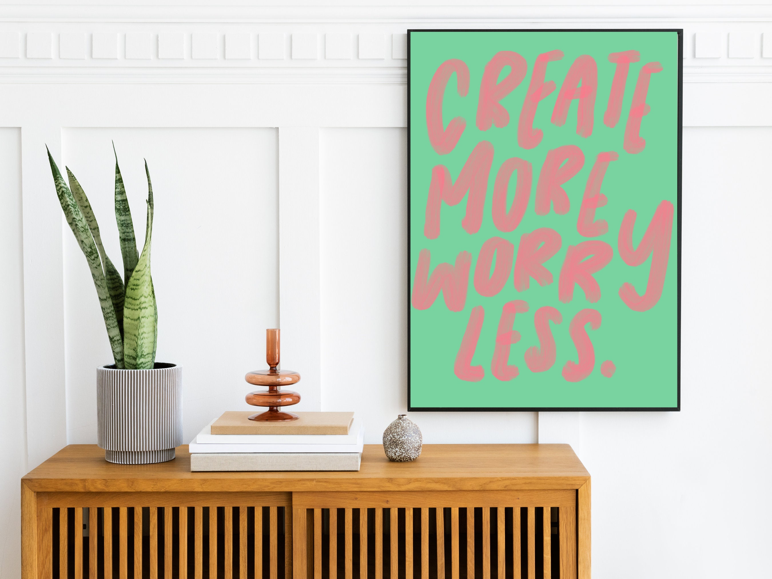 Maximalist Wall Art | Create More Worry Less Quote | Teen Girl Wall Art ...