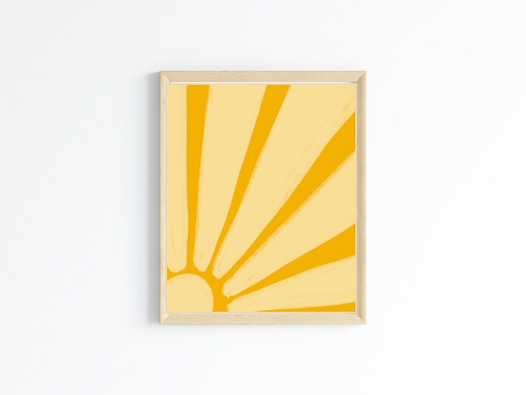 Bright Yellow Boho Sun Illustration Art Print, Digital Download, Boho ...