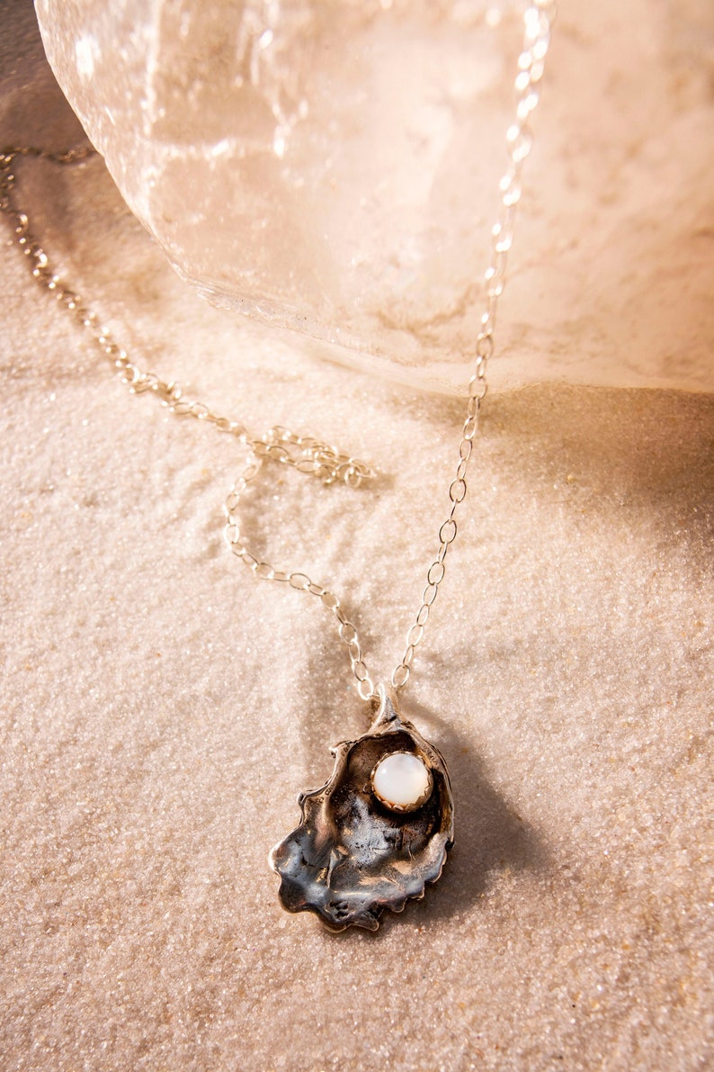 Artisan Made Solid Silver Oyster Shell Necklace With Mother of Pearl ...