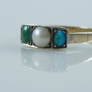 Art Deco Turquoise & Pearl Trilogy Ring 9ct - Etsy