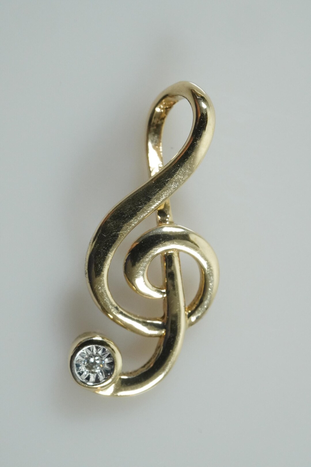 Bright Music Treble Clef Diamond 9ct Yellow Gold Pendant - Etsy