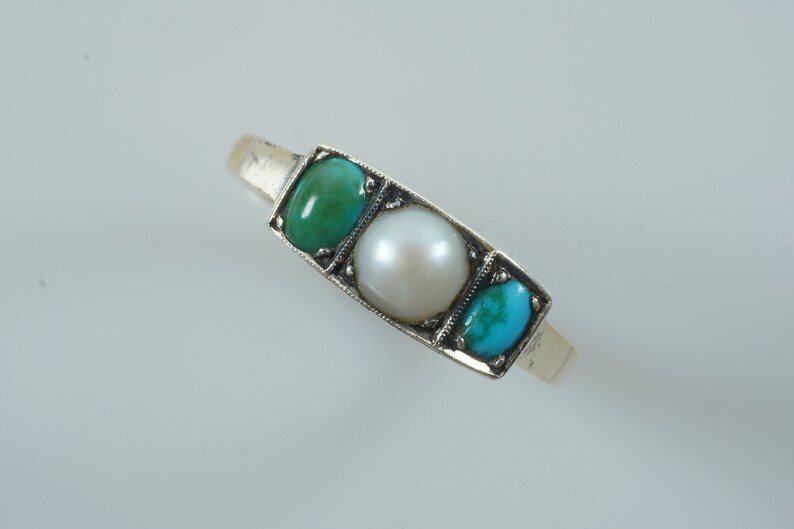Art Deco Turquoise & Pearl Trilogy Ring 9ct - Etsy
