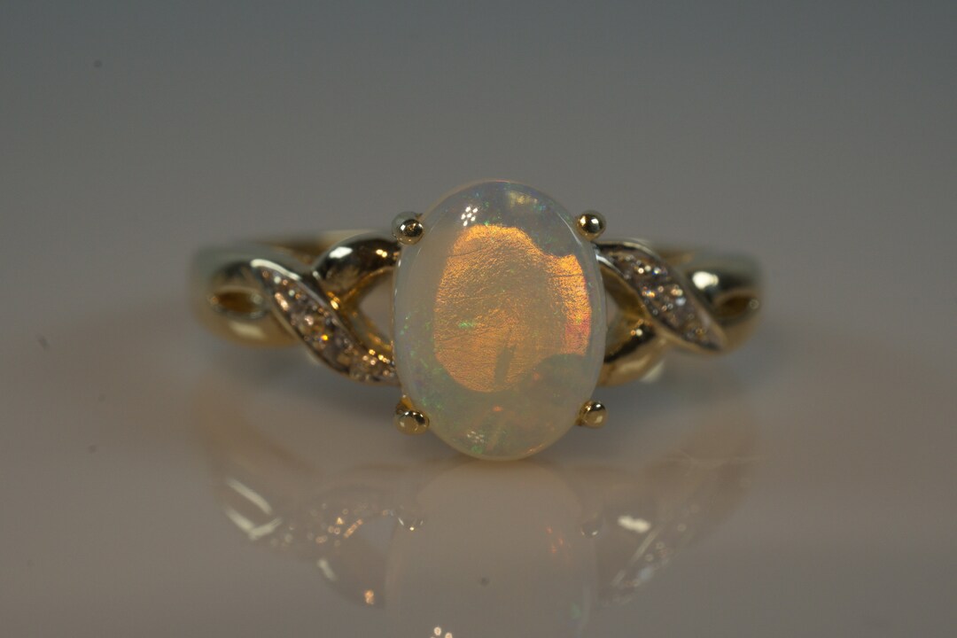 9ct Yellow Gold, Big, Firey Opal & Diamond Ring - Etsy