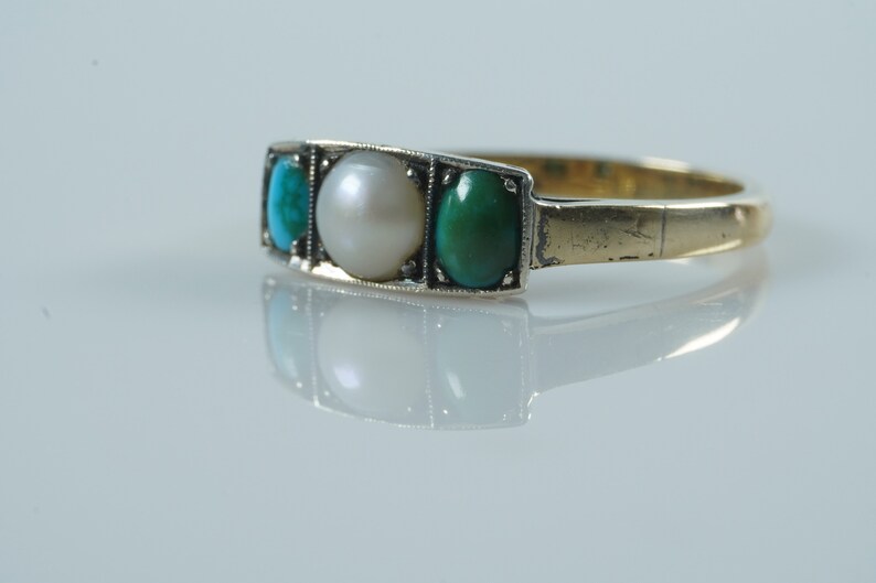 Art Deco Turquoise & Pearl Trilogy Ring 9ct - Etsy