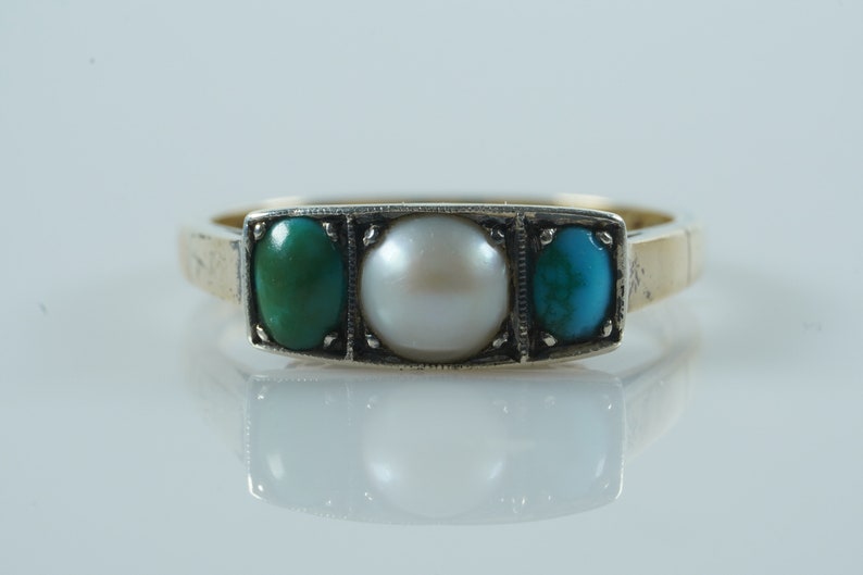 Art Deco Turquoise & Pearl Trilogy Ring 9ct - Etsy