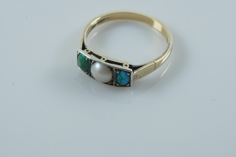 Art Deco Turquoise & Pearl Trilogy Ring 9ct - Etsy