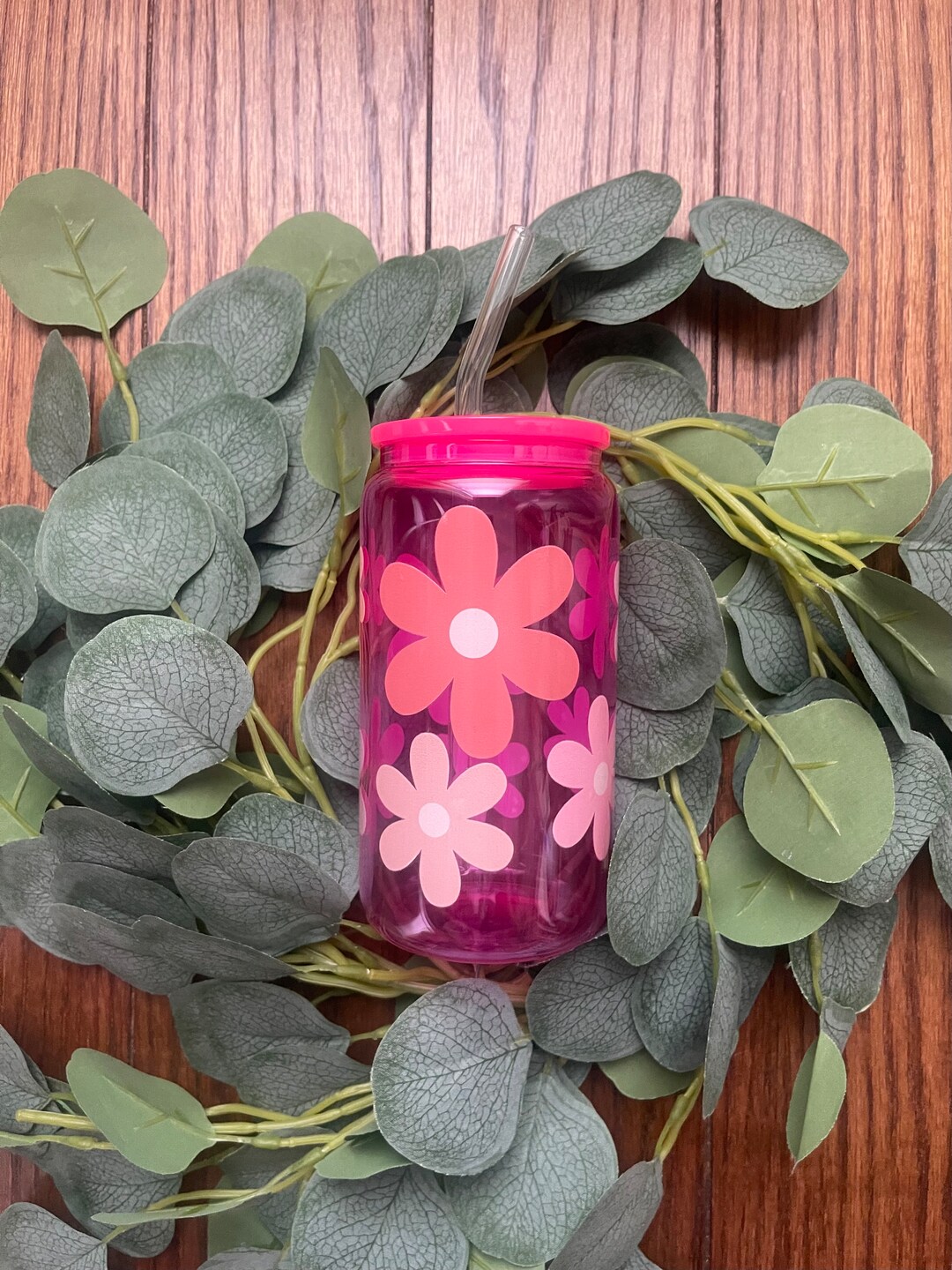 Pink Glass Cup/16 Oz Cup/uv DTF Wrap Cup/ Glass Cup/ Vasos De Vidrio ...