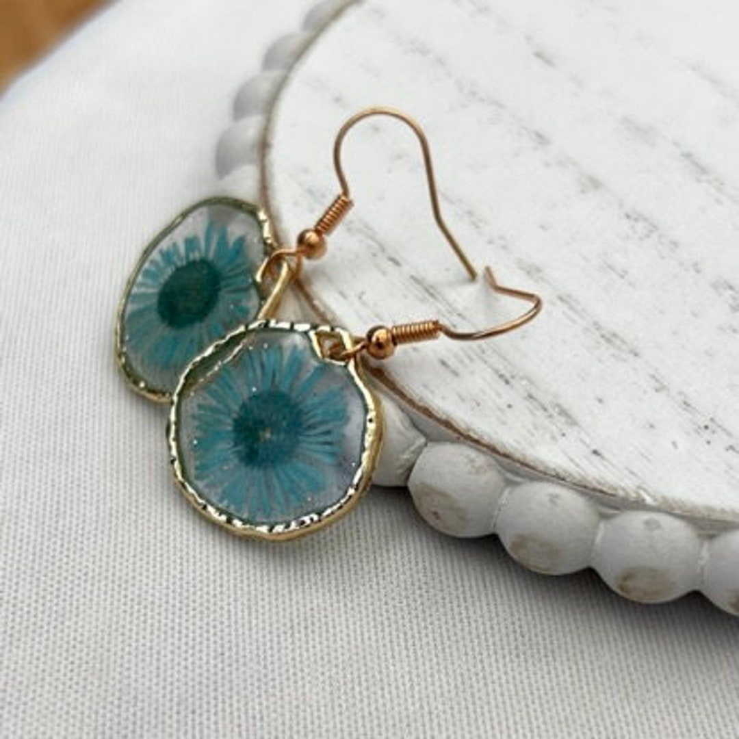 Ocean Blue Pressed Flower Resin Jewelry Earring Pressed Flower Earring ...