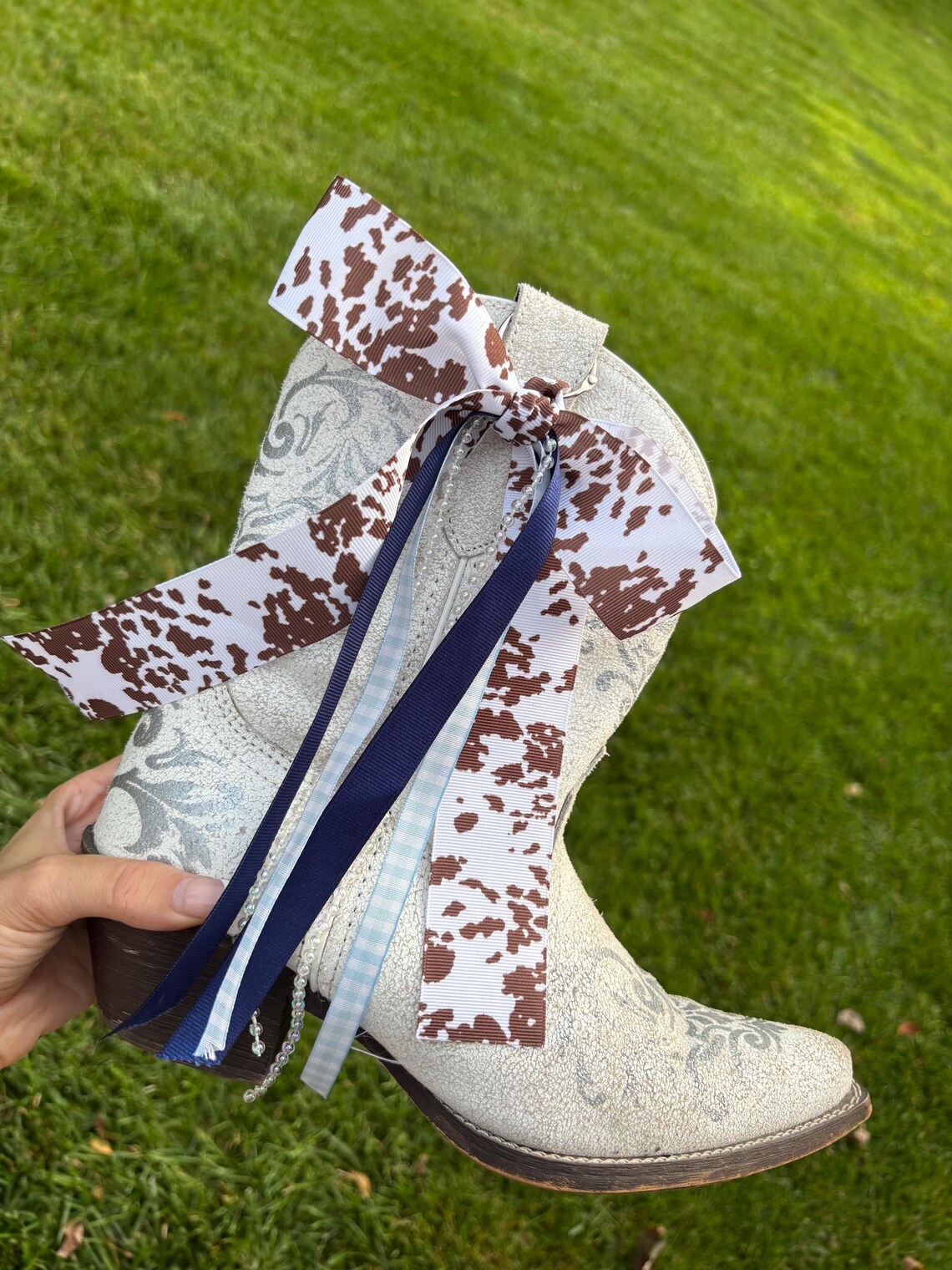 Boot Bow Set - Cowgirl Print + Blue - Country Concert Boot Accessory ...