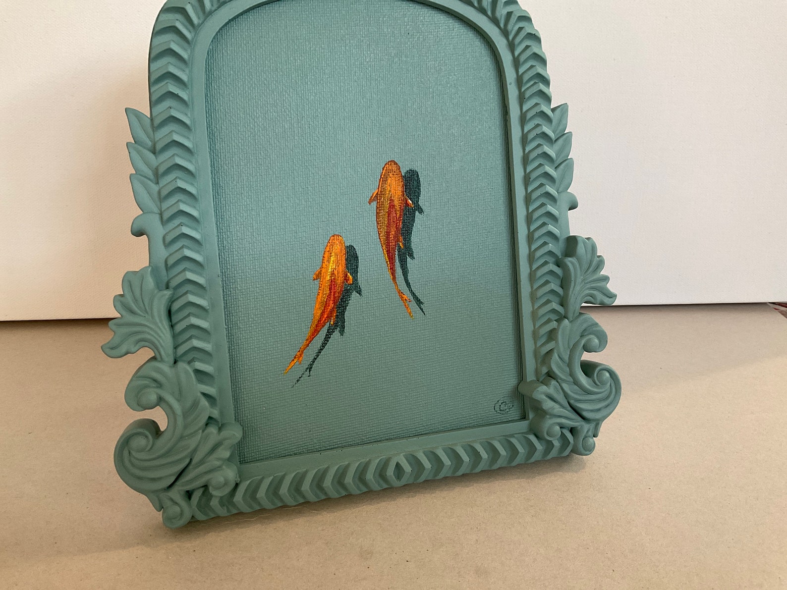 Original Painting of Two Little Goldfish in Arched 5x7 Frame - Etsy
