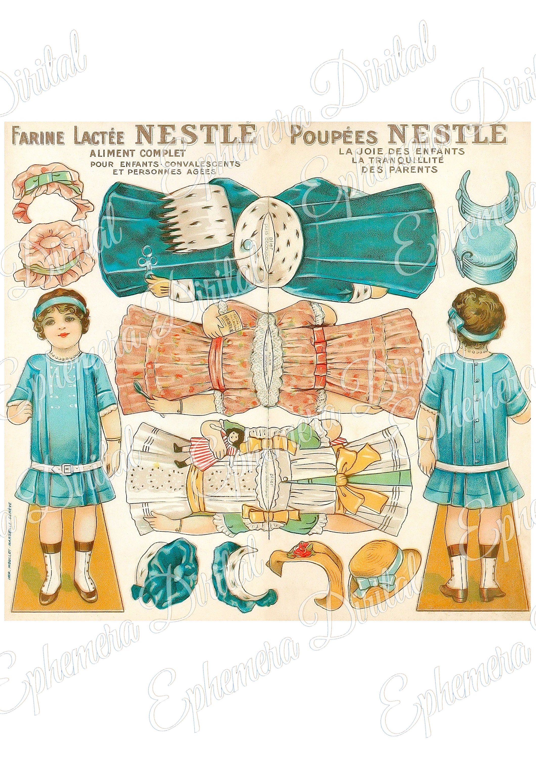 4 Printable Vintage Paper Dolls Nestle Two-sided Die Cut With Clothes ...