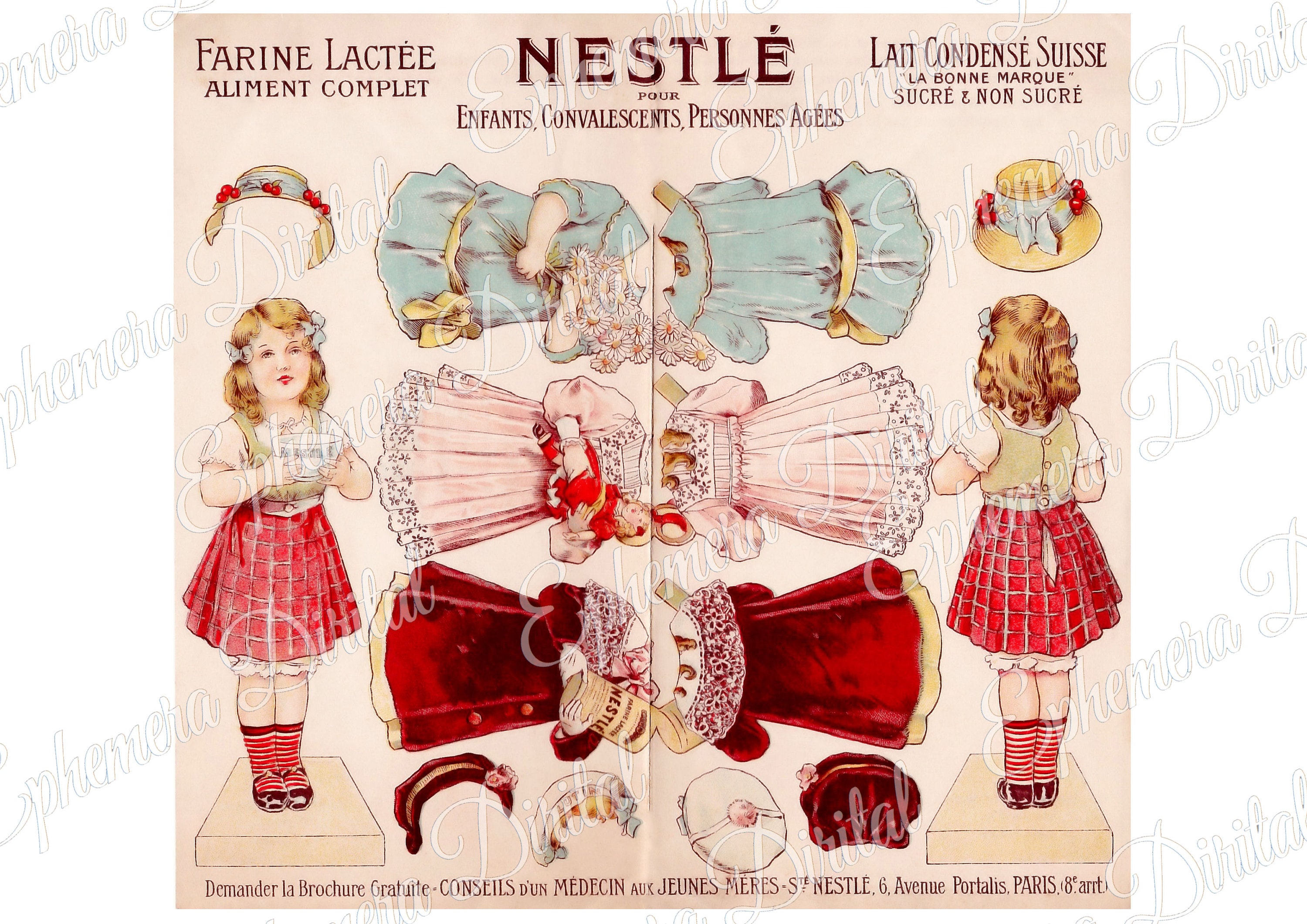 4 Printable Vintage Paper Dolls Nestle Two-sided Die Cut With Clothes ...