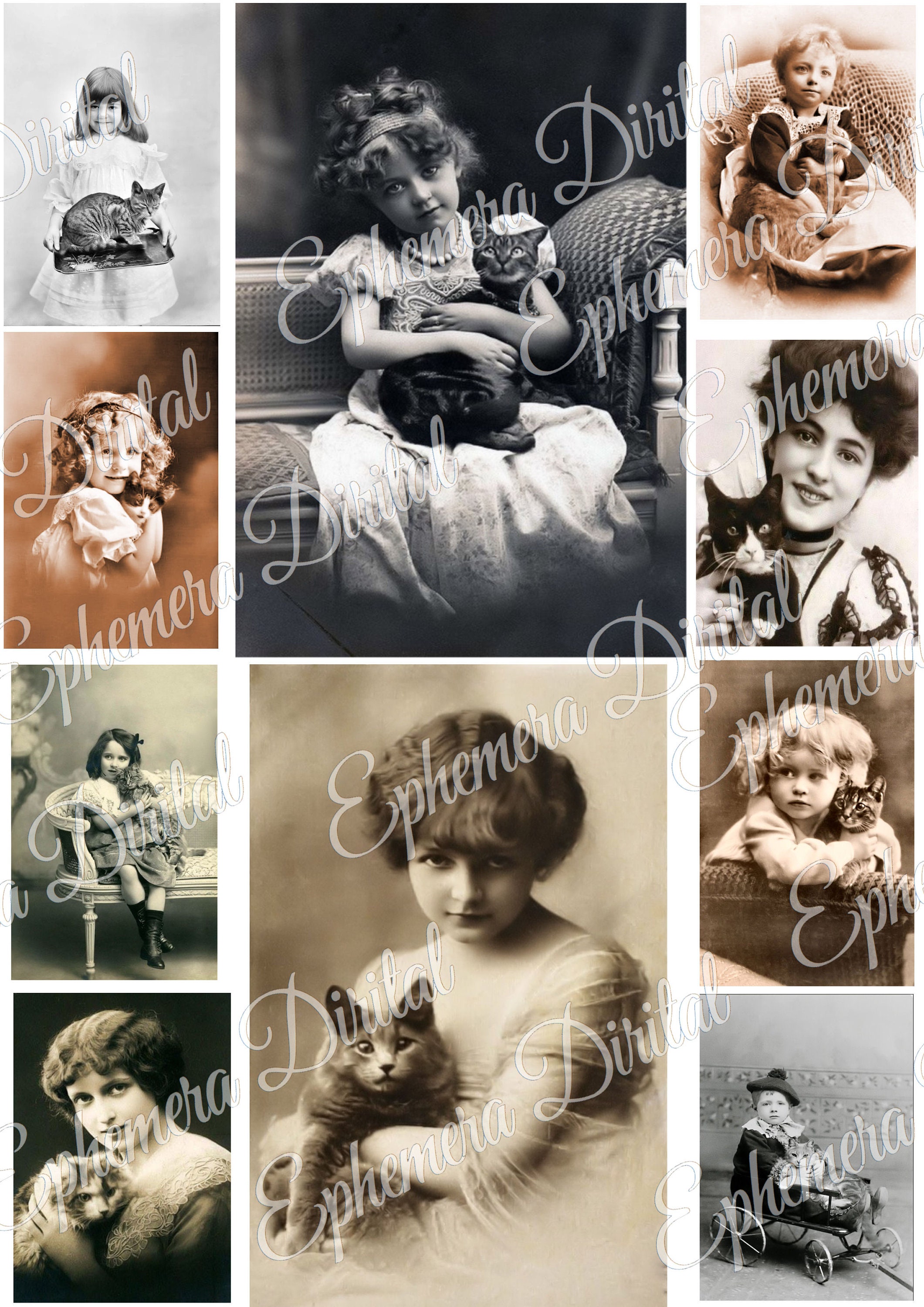 Printable Image, Digital Collage, 10 Real Photo, Vintage Cats - Etsy
