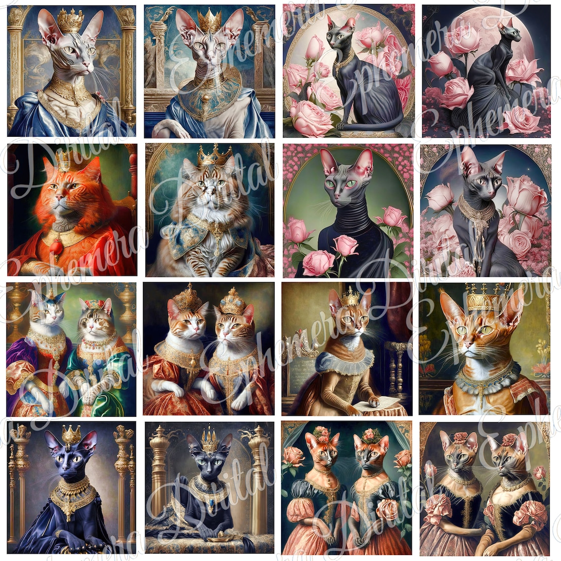 16 Printable Images Gallery Set Unique Exclusive Vintage Royal Cats ...