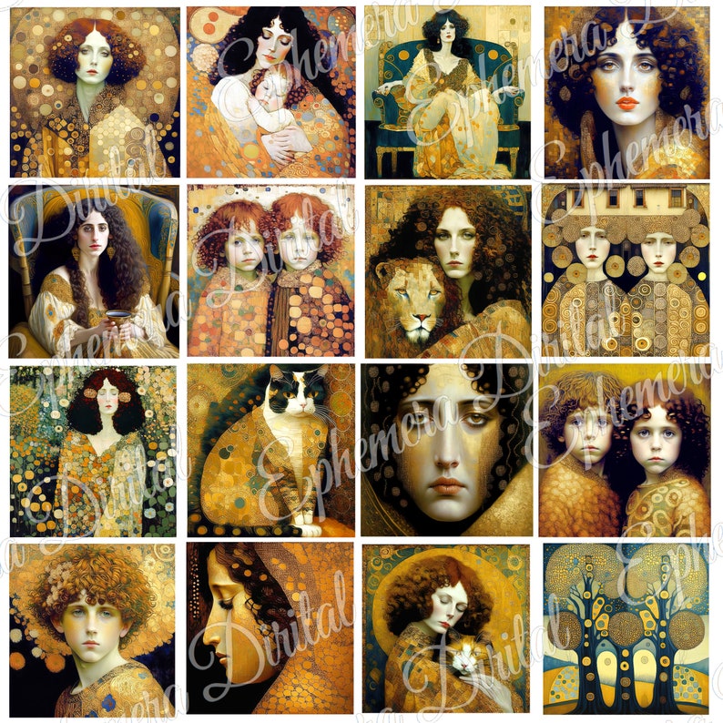 16 Printable Images Gallery Set Unique Exclusive Gustav Klimt Inspired ...