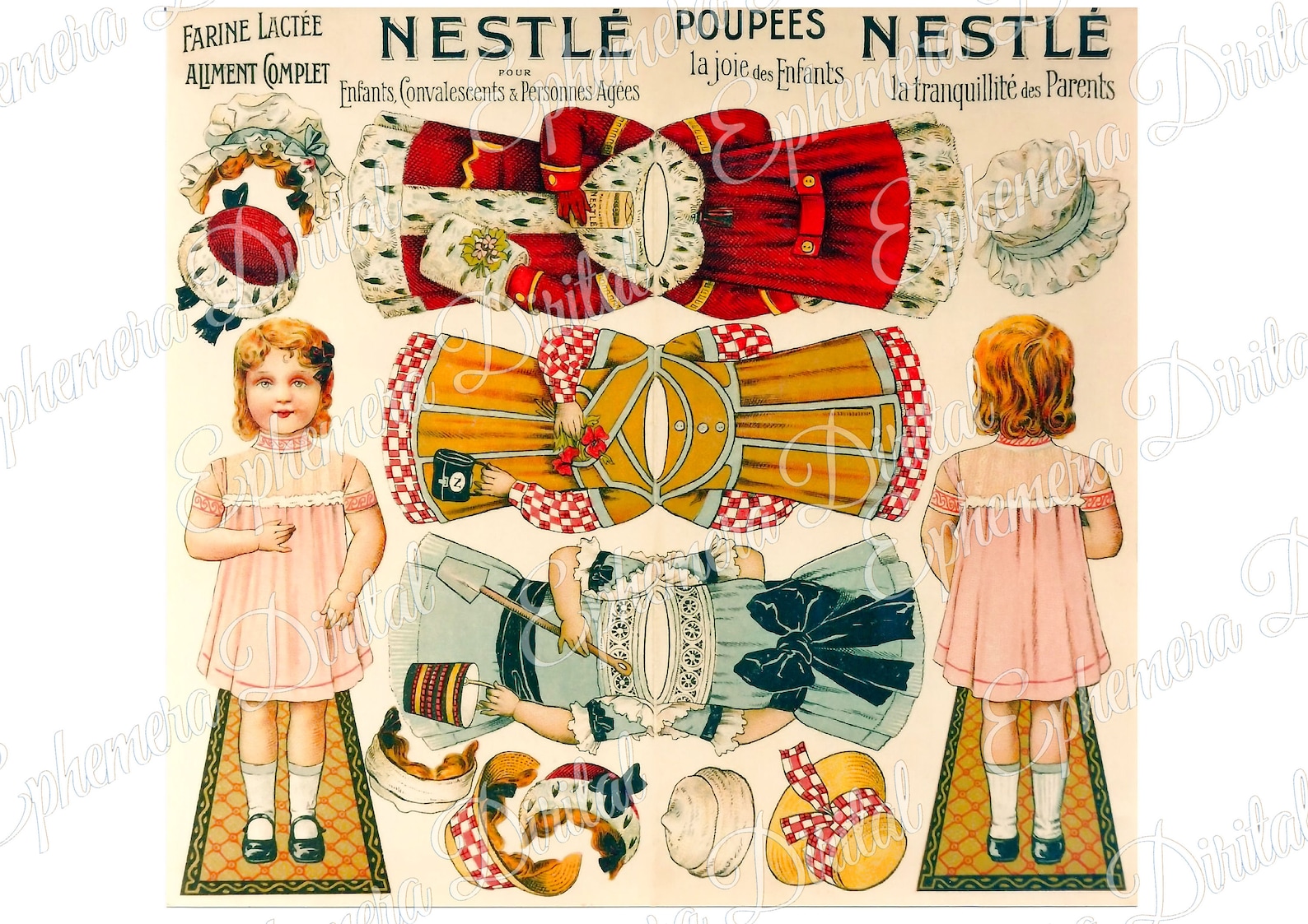 4 Printable Vintage Paper Dolls Nestle Two-sided Die Cut With Clothes ...