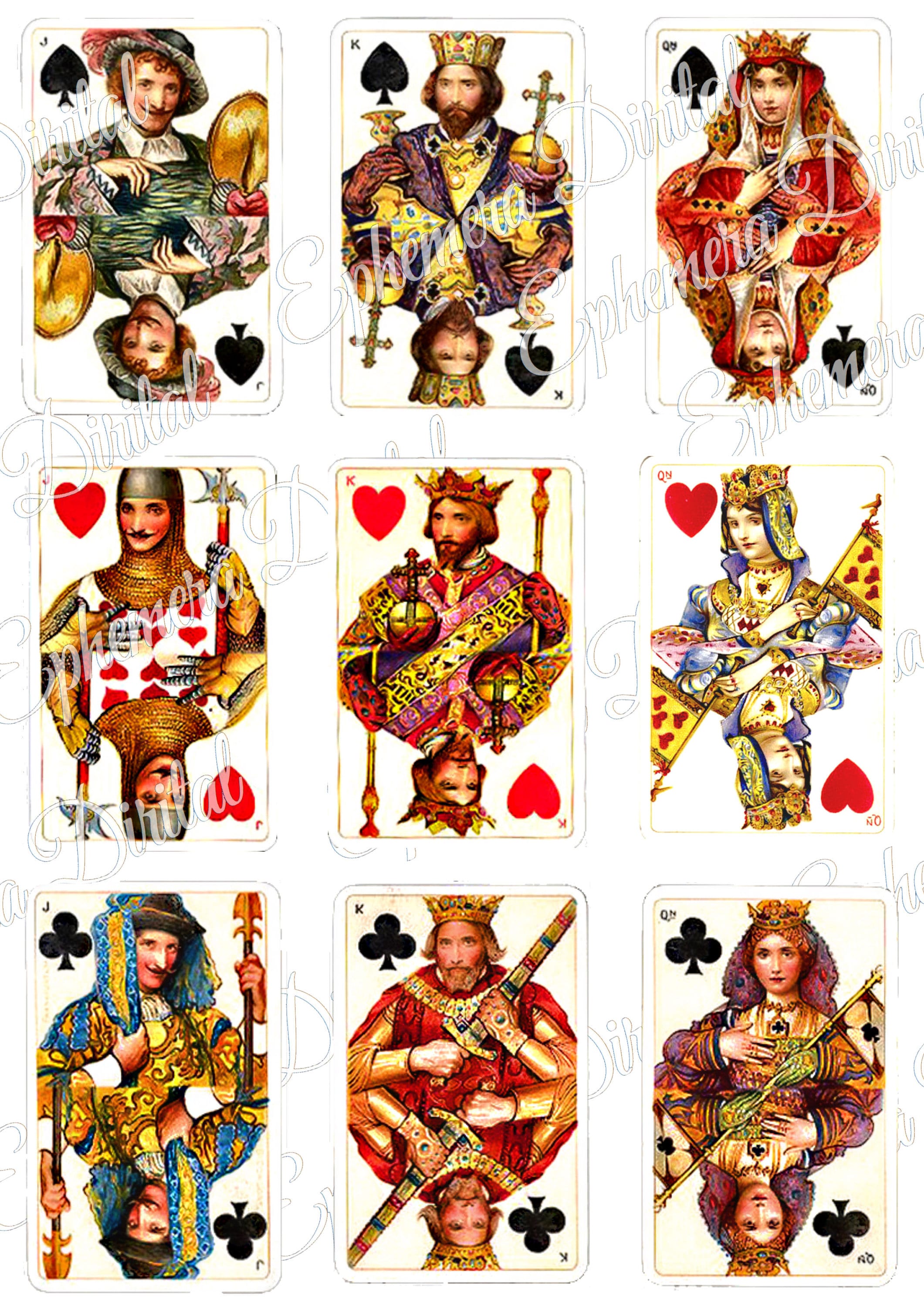 Printable Image, 2 Collage Sheets, Playing Cards, Germany, Bernhard ...