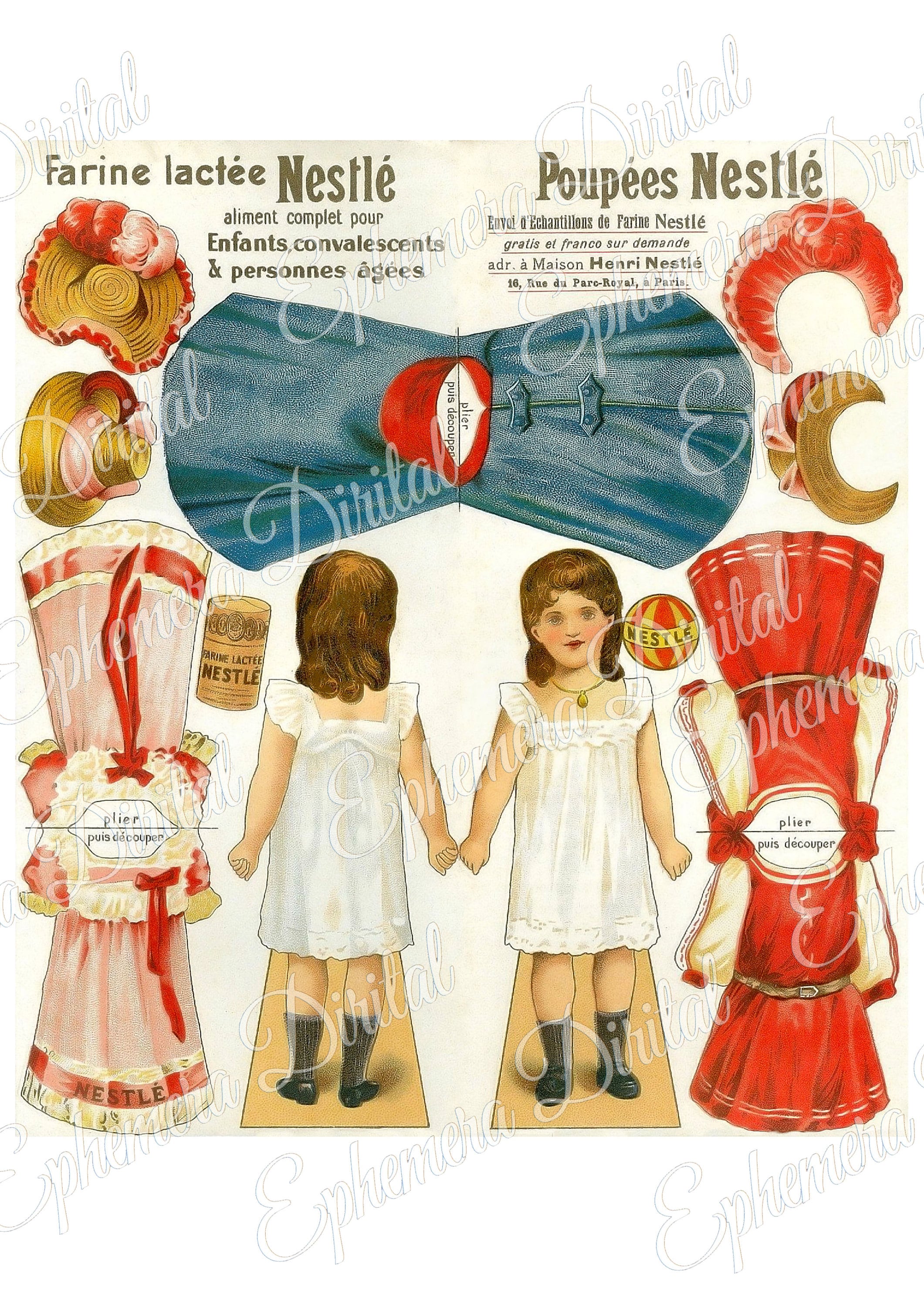 4 Printable Vintage Paper Dolls Nestle Two-sided Die Cut With Clothes ...