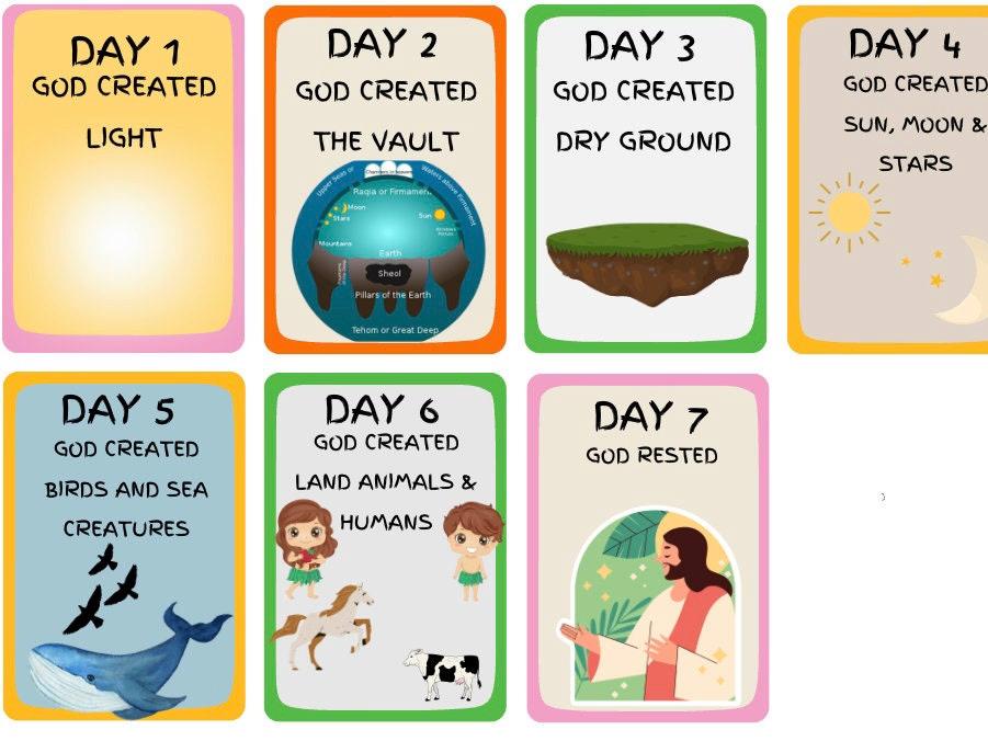 God Created the Earth in 7 Days Flashcard - Etsy