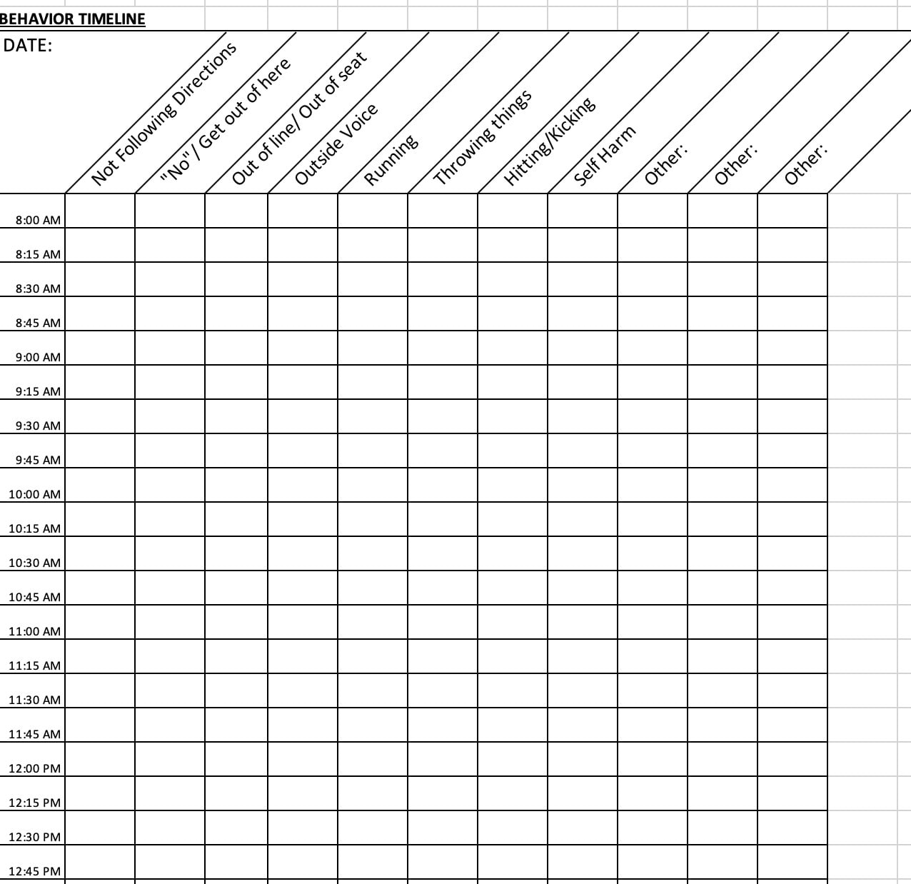 Customizable Behavior Timeline: 15 Minute Increments - Etsy