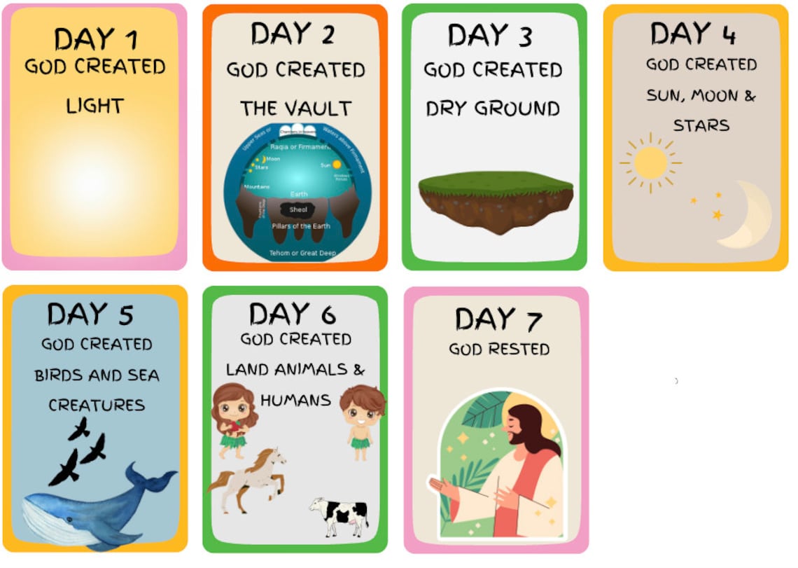 God Created the Earth in 7 Days Flashcard - Etsy