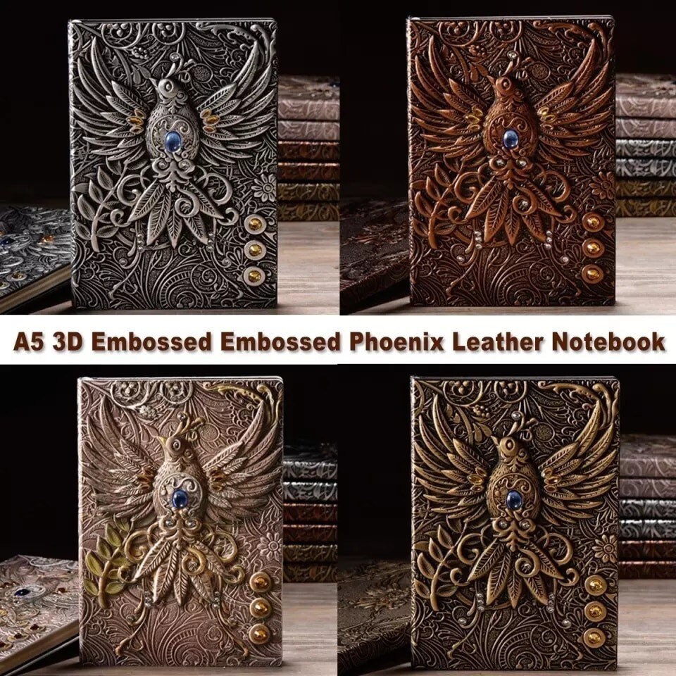 3D Vintage Phoenix Embossed A5 Leather Journal - Etsy