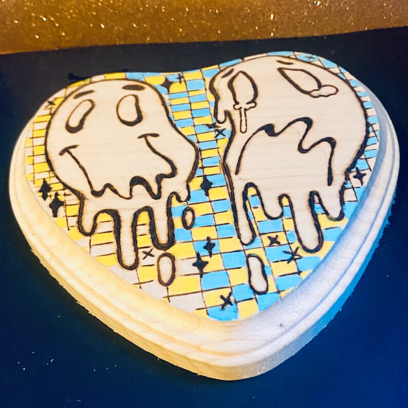 Drippy Happy and Sad Face Pyrography Wall Hanging Art Trippy ...