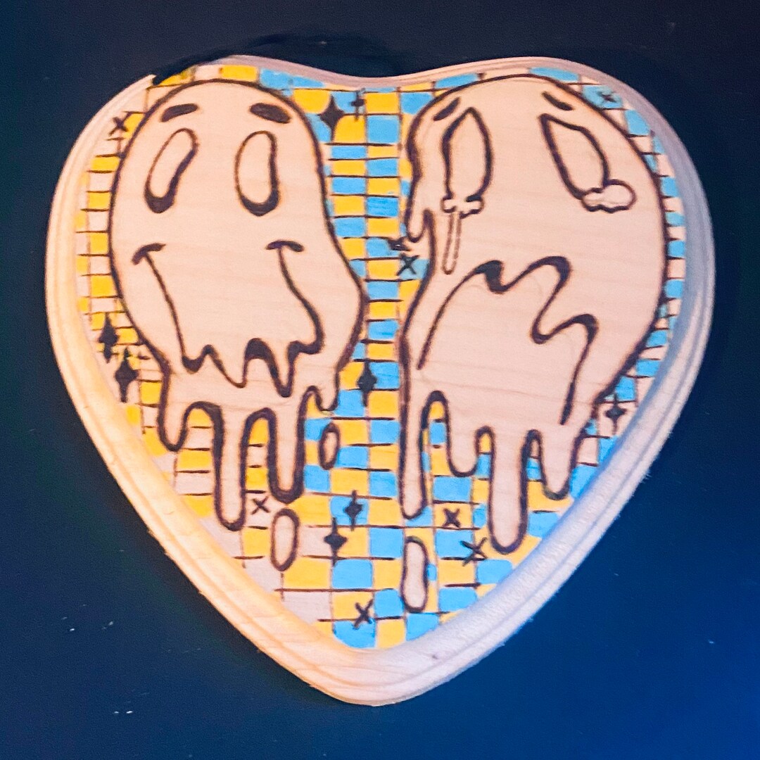 Drippy Happy and Sad Face Pyrography Wall Hanging Art Trippy ...