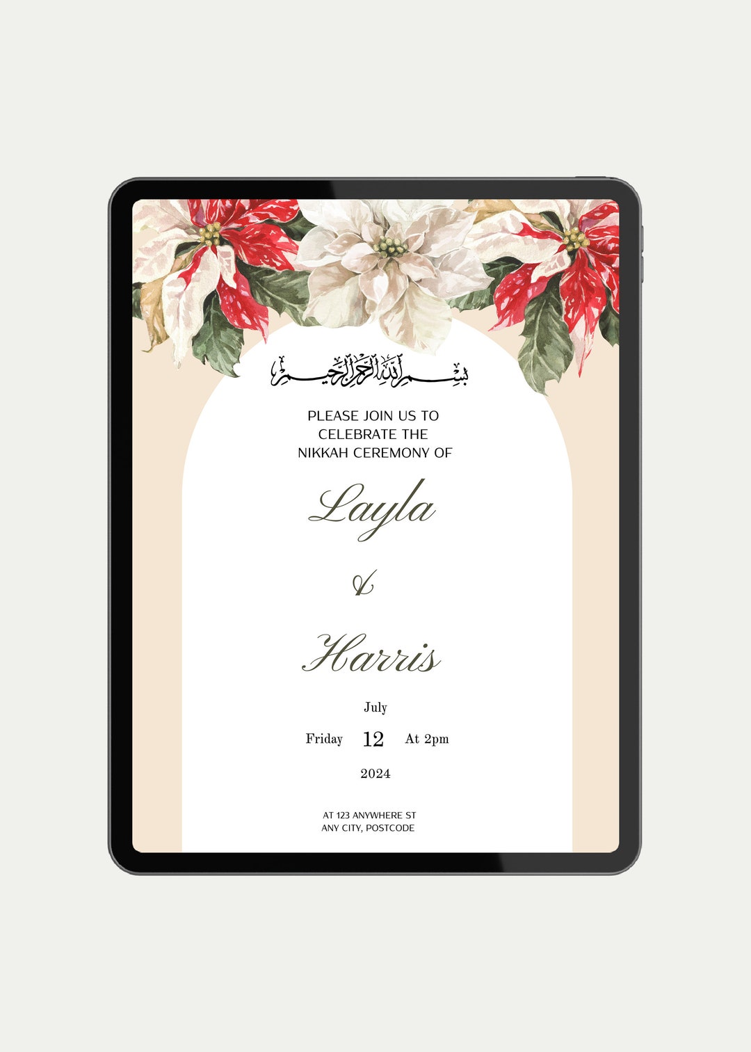 Floral Wedding Nikkah Invitation Template - Etsy