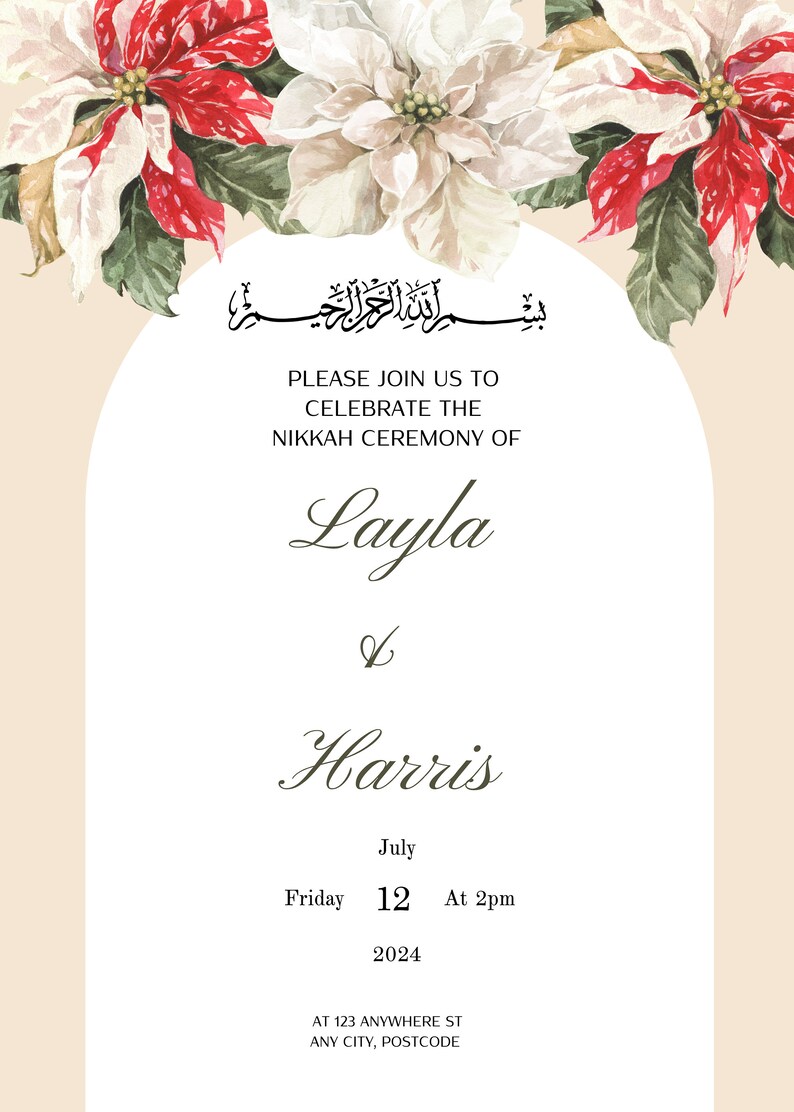 Floral Wedding Nikkah Invitation Template - Etsy