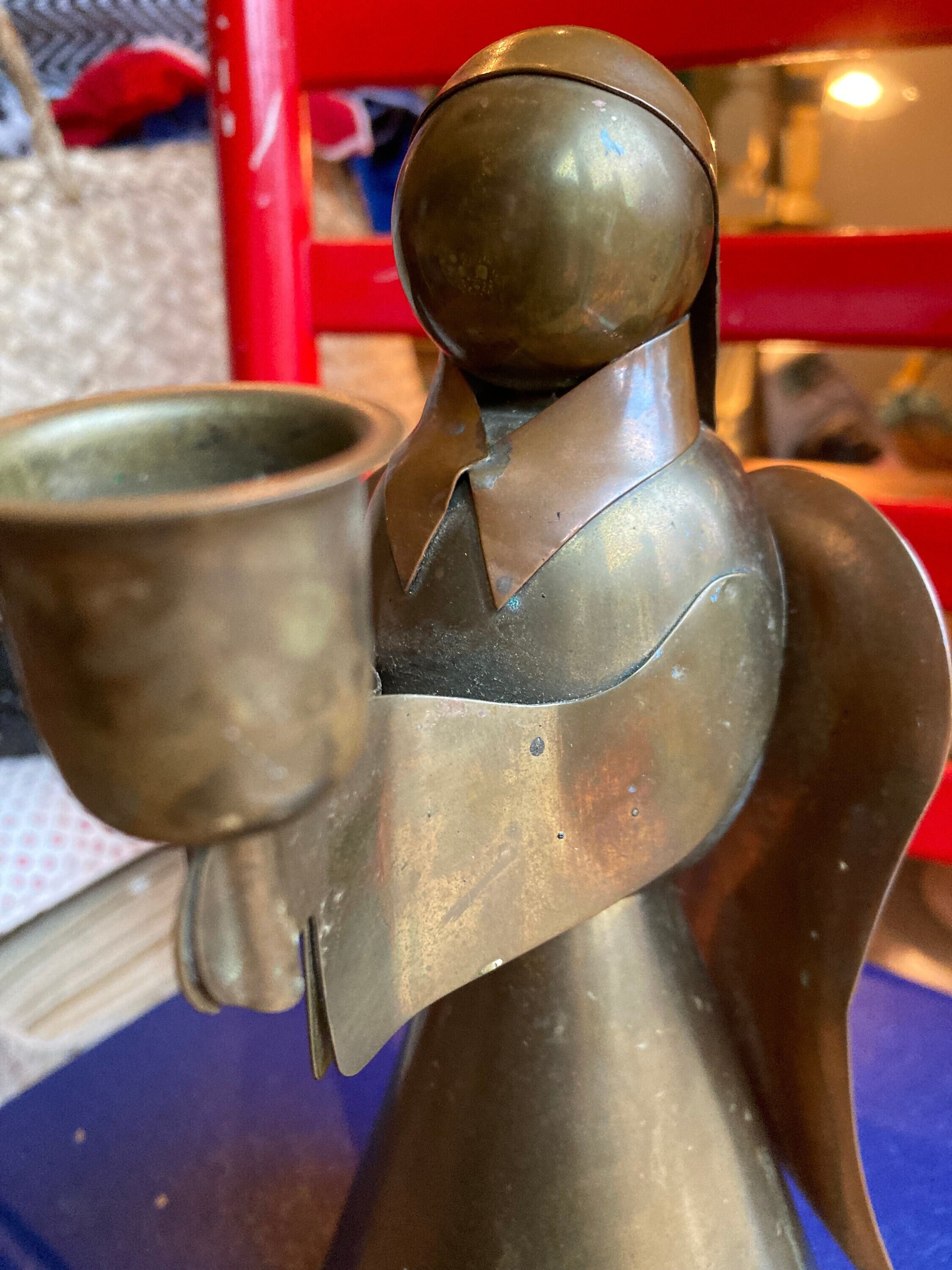 Vintage Brass Copper Angel Candle Holder Home Decor Figurine Made in ...