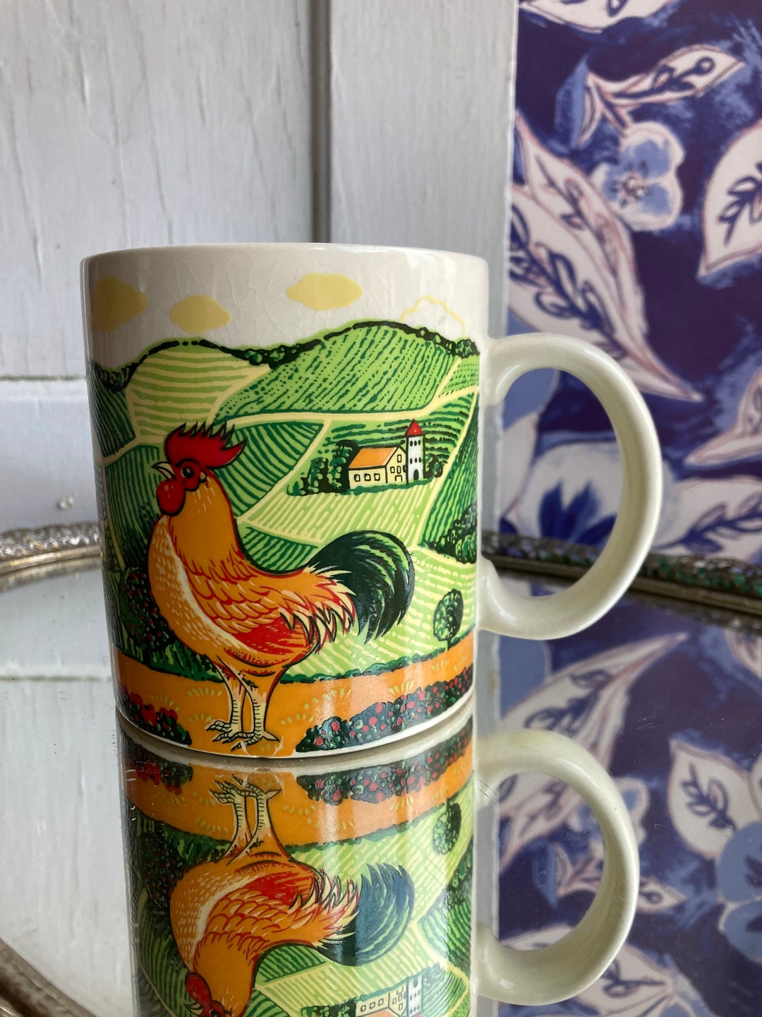Otagari Vintage Rooster Farm Coffee Tea Mug Cup Vibrant Home Decor ...