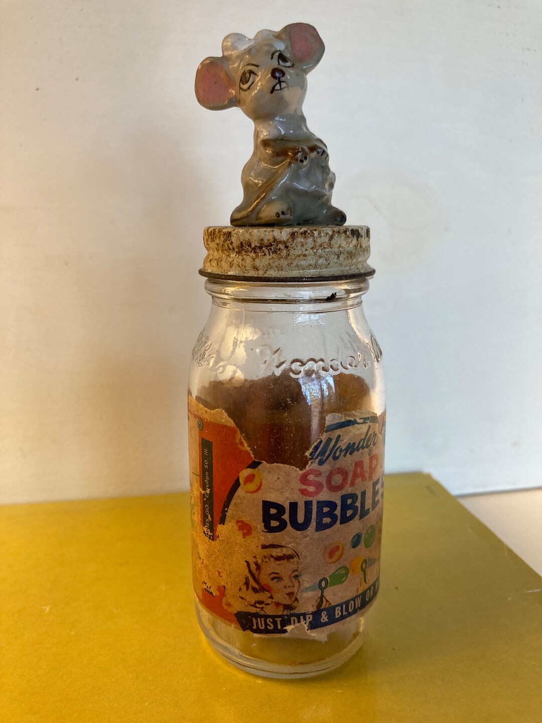 Vintage Glass Bubble Bottle/vintage Mouse Figurine/upcycled Decor - Etsy
