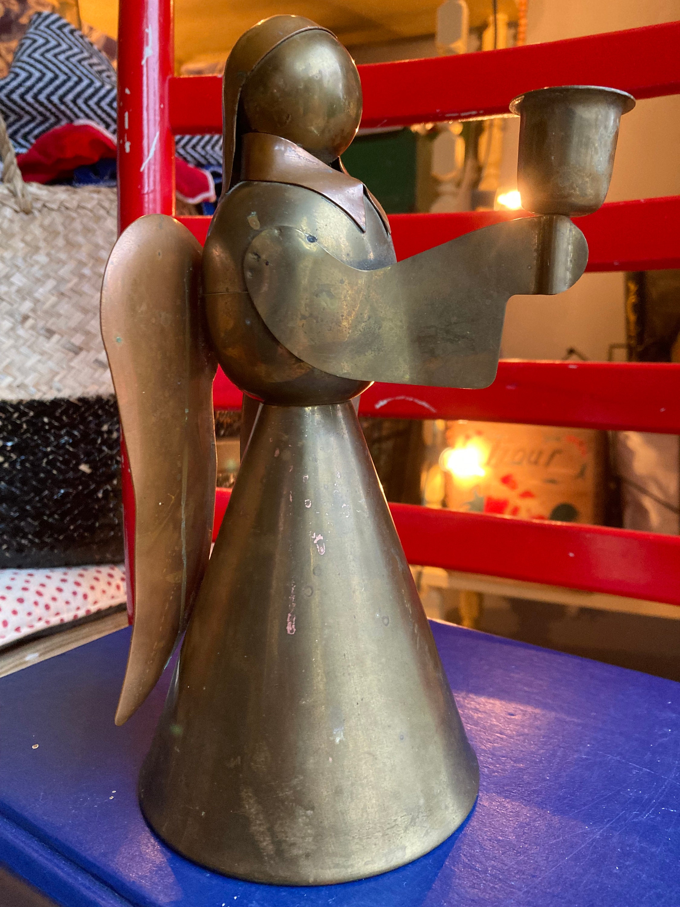 Vintage Brass Copper Angel Candle Holder Home Decor Figurine Made in ...