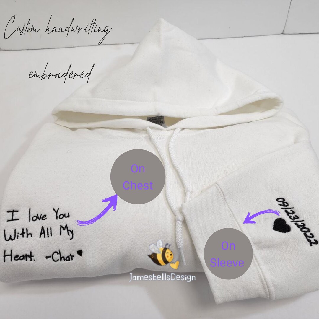 Custom Handwriting Embroidered Hoodie, Personalised Your HANDWRITING ...