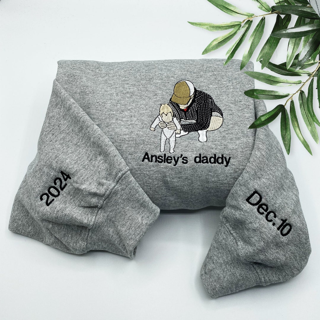 Custom Portrait Dad on Embroidered Sweatshirt, Portrait From Photo ...