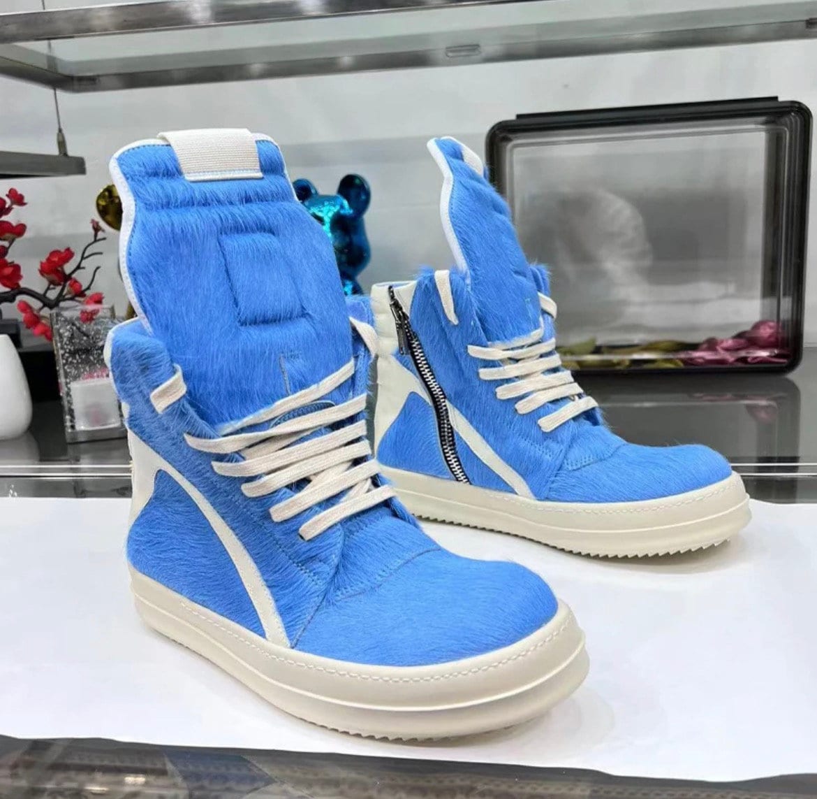 High Quality Rick Owens Inspired Blue Fuzzy Custom Sneakers - Etsy
