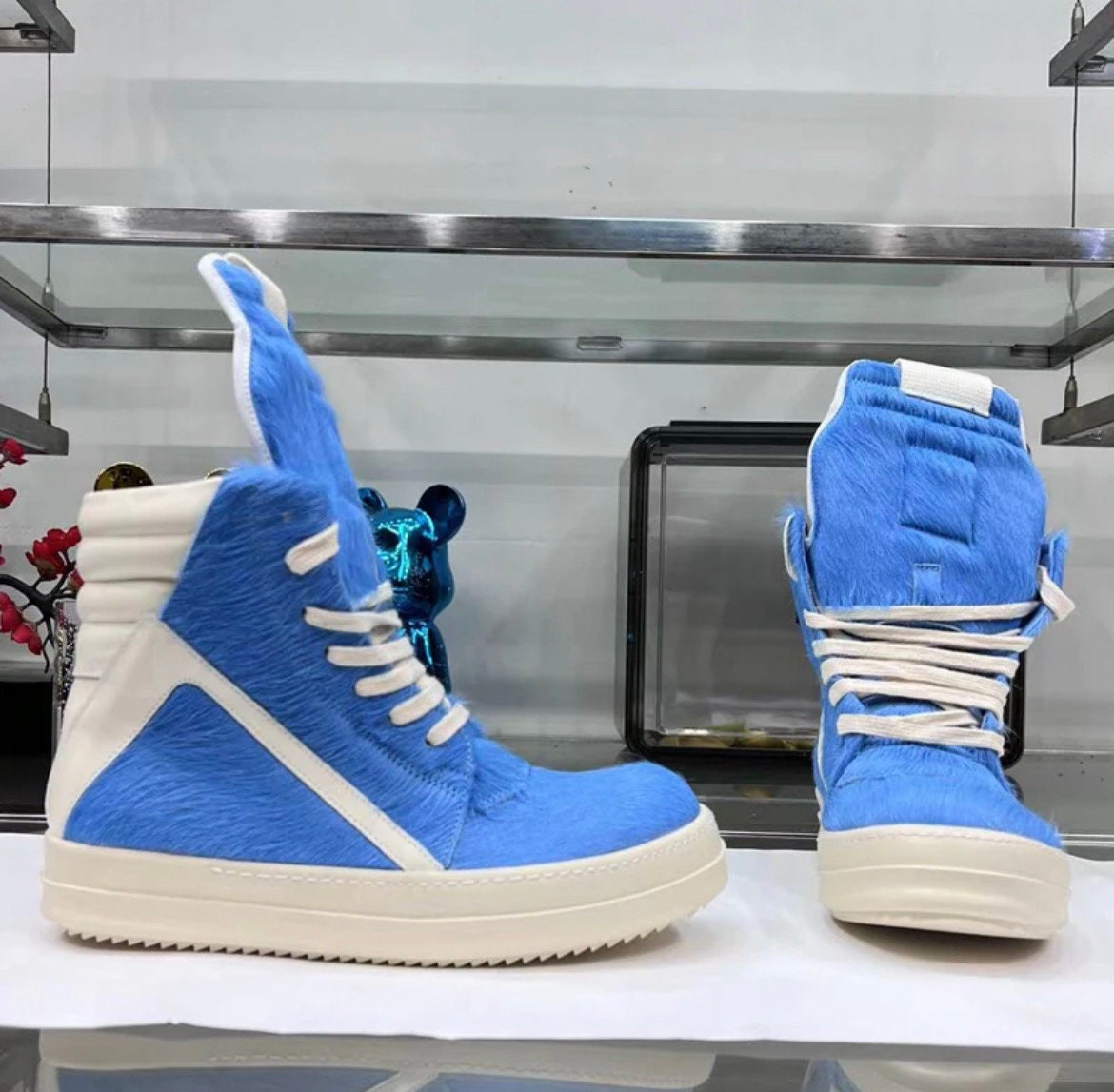 High Quality Rick Owens Inspired Blue Fuzzy Custom Sneakers - Etsy
