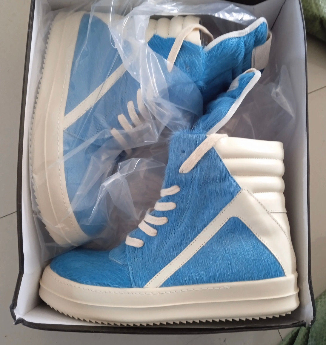 High Quality Rick Owens Inspired Blue Fuzzy Custom Sneakers - Etsy