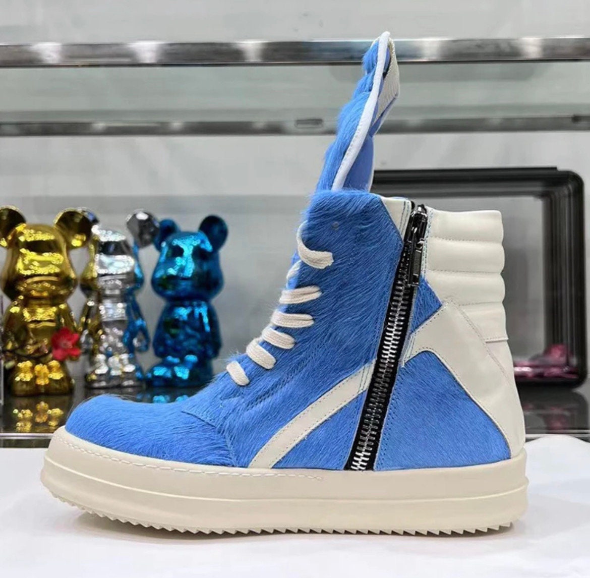 High Quality Rick Owens Inspired Blue Fuzzy Custom Sneakers - Etsy