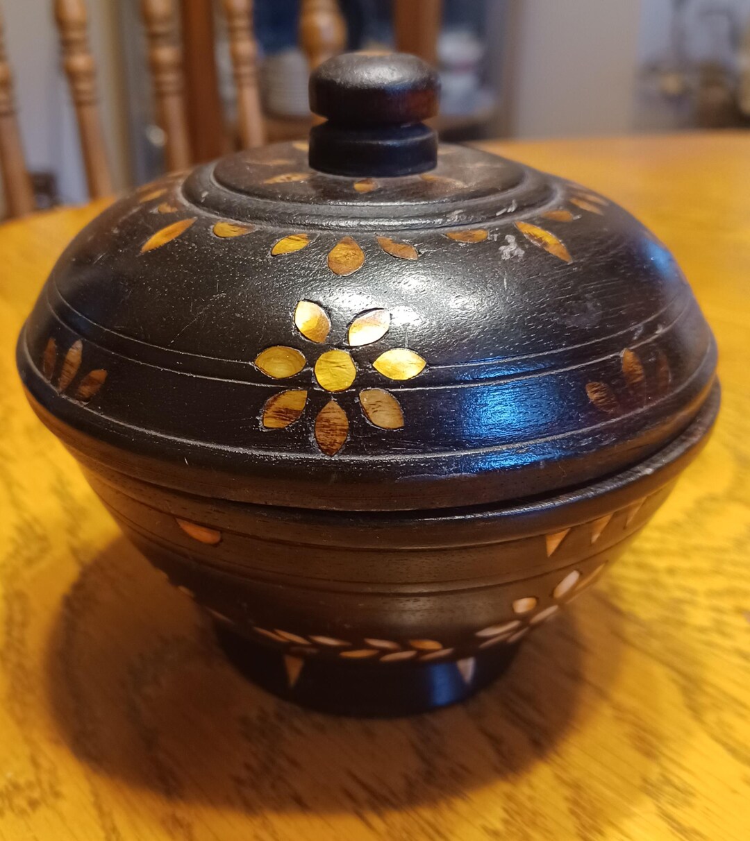 Handmade Wooden Trinket Box With Inlay, Lidded Display Box (5" X 4.5 ...
