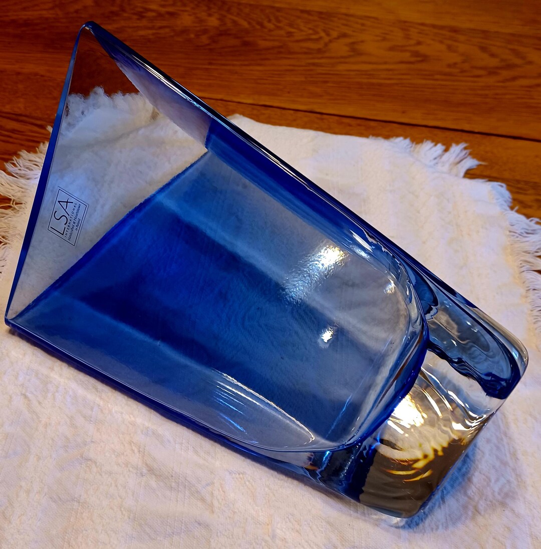Cobalt Blue Krosno Glass Vase: Triangular Handblown LSA Decor - Etsy