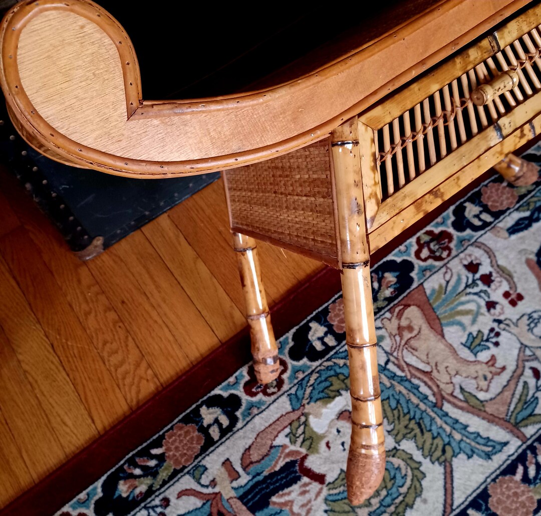 Vintage Revival Egyptian Inspired Bench of Bamboo and Rattan, in the ...
