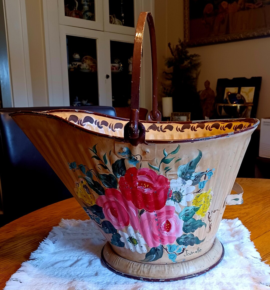Vintage Reeves Coal Bucket: Hand-painted Floral Design, Signed Jeanette ...